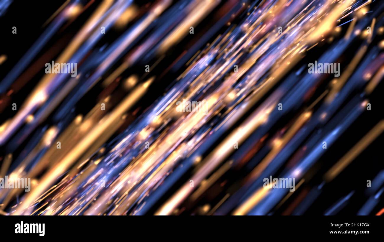 Looped movement of futuristic neon stripes on black background ...