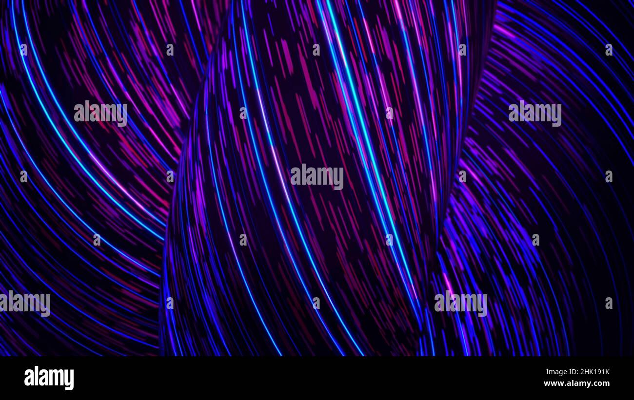 Abstract 3D black spirals with neon lines. Animation. Neon colorful ...