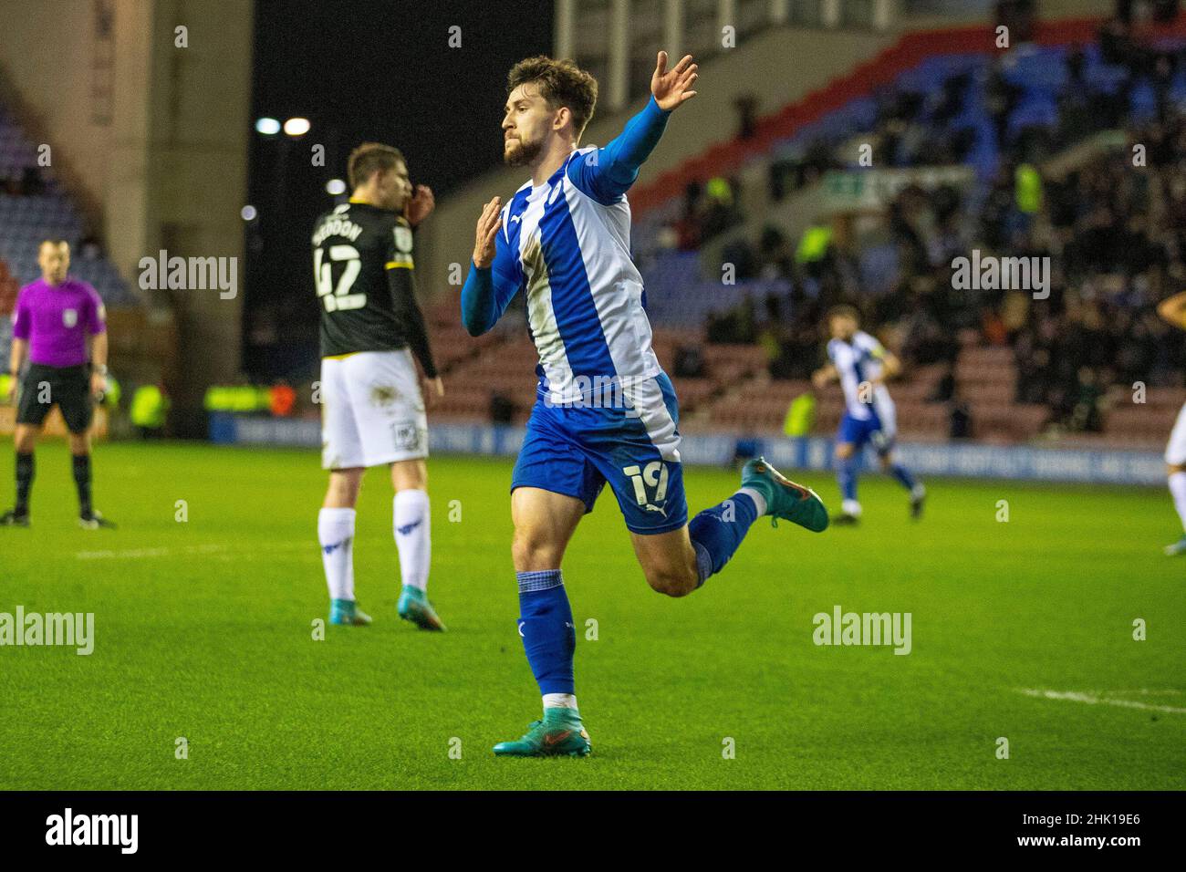 Goal 1-1 Callum Lang #19 of Wigan Athletic celebrates his goal making ...