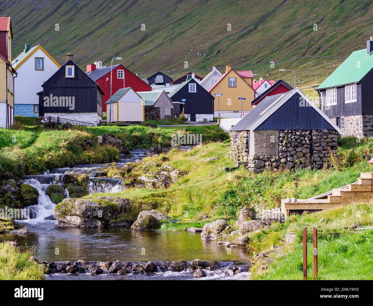 Gjógv, Faroe Islands - Sep -2020: Colorful wooden houses along the ...