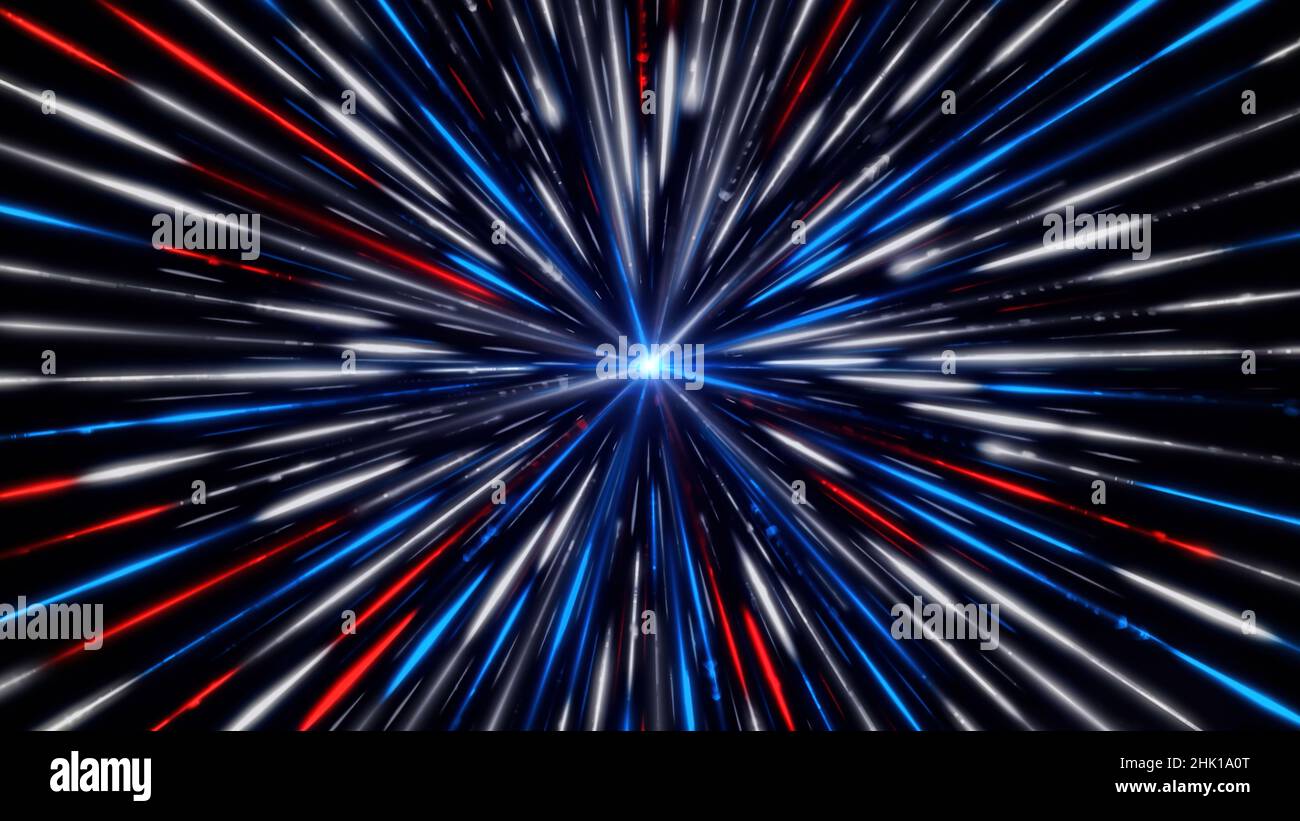 Wormhole in time and space with a blue light surrounded by millions of ...