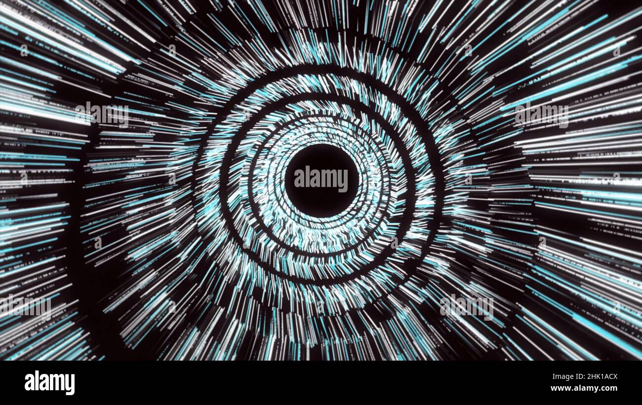 Abstract rotating black sphere surrounded by millions of rays. Motion ...