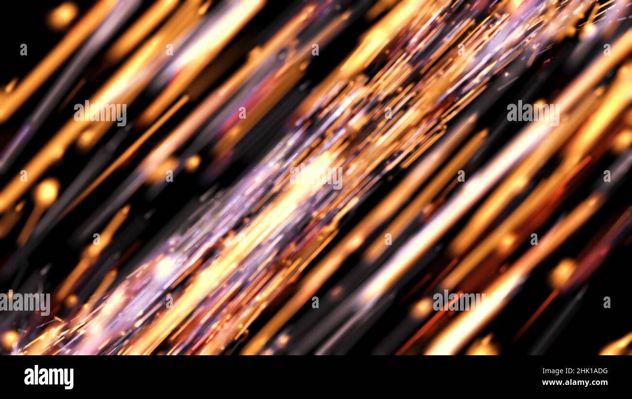 Looped movement of futuristic neon stripes on black background ...