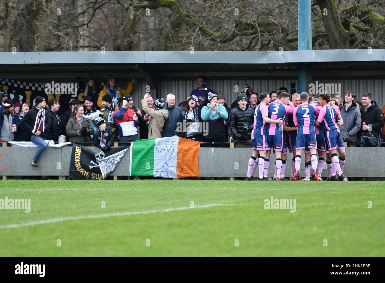 West Didsbury and Chorlton celebrate a goal against New Mills in front ...