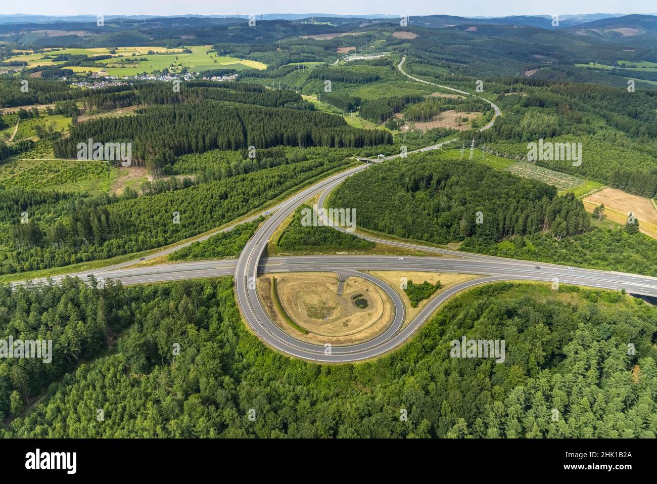 Aerial view, A4 motorway, Krombach exit onto the B54, Elben, Schönau ...