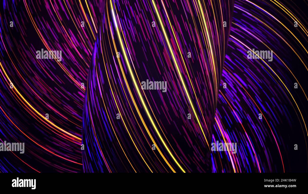 Abstract 3D black spirals with neon lines. Animation. Neon colorful ...