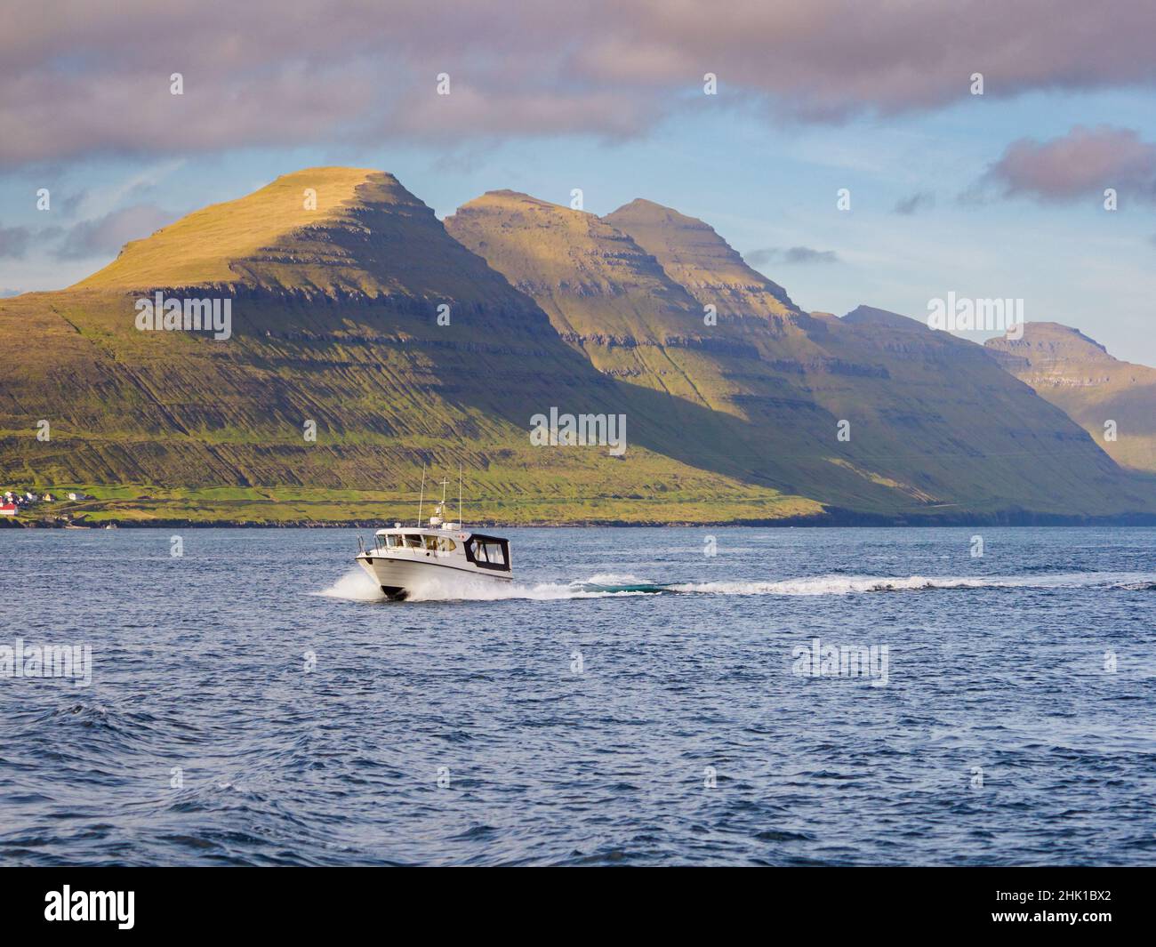 Klaksvík, Faroe Islands - Sep, 2020: Fishing moto boat during fish ...