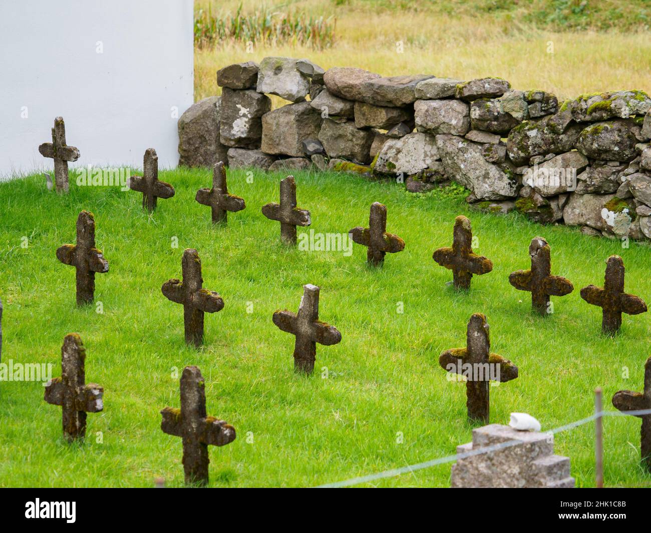Stone crosses in cemetery on Faroe Islands, Kingdom of Denmark Stock ...