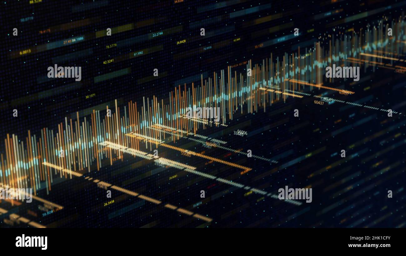 Abstract animation of digital 3d financial chart showing the rise and ...
