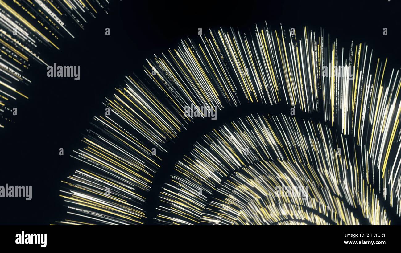 Abstract cosmic view of a spinning black outer space object that fires ...