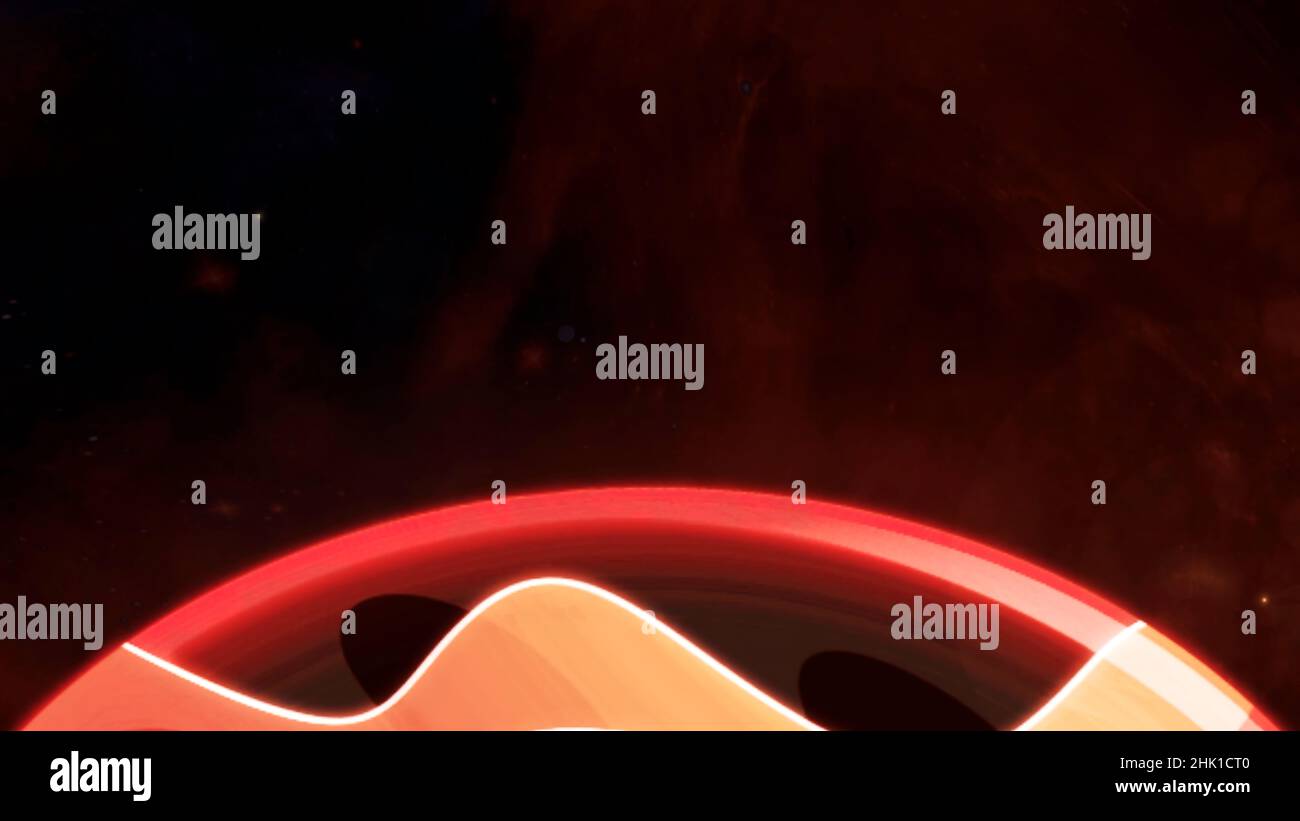 Abstract part of round shaped red object rotating in outer space ...