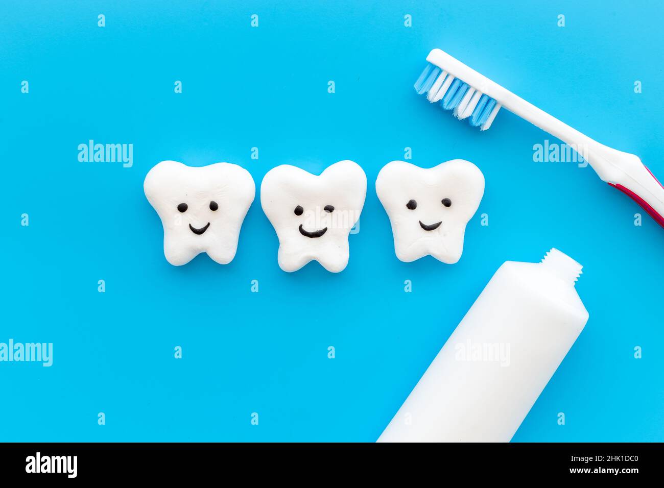 Oral health and care concept - clean teeth models with toothbrush Stock ...