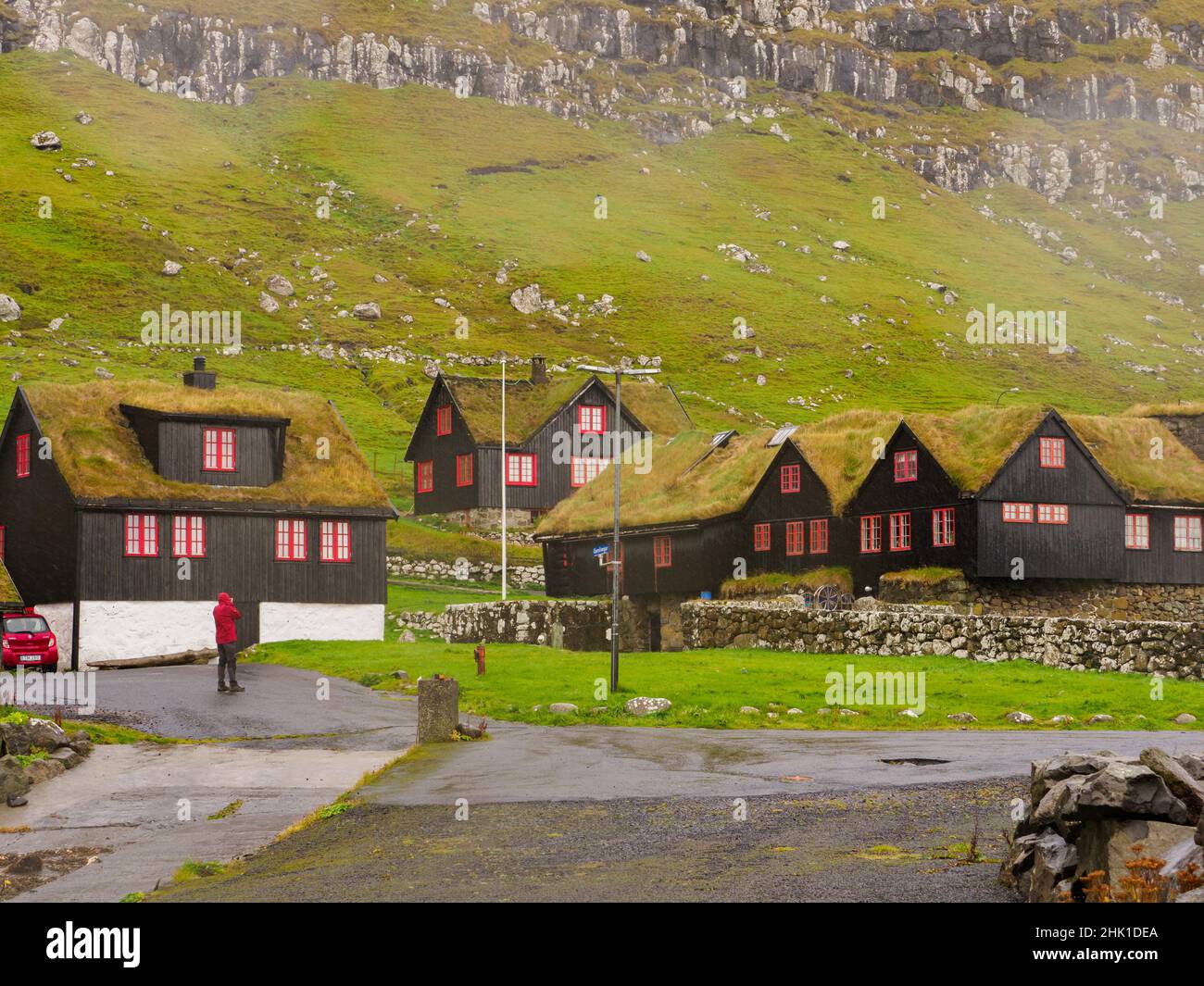 Kirkjubøur, Faroe Islands - October 2020: Typical wooden turf houses ...