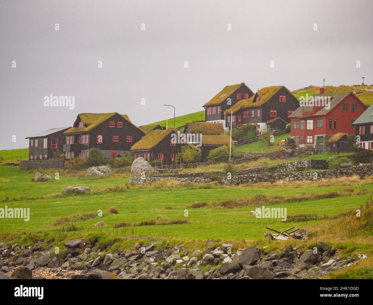 Kirkjubøur, Faroe Islands - October 2020: Typical wooden turf houses ...