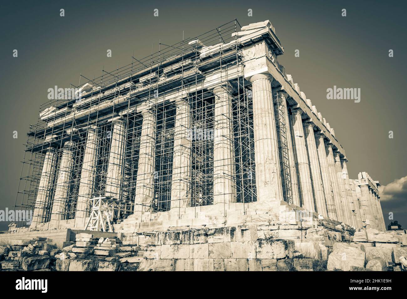 Black and white picture of Acropolis of Athens with amazing and ...