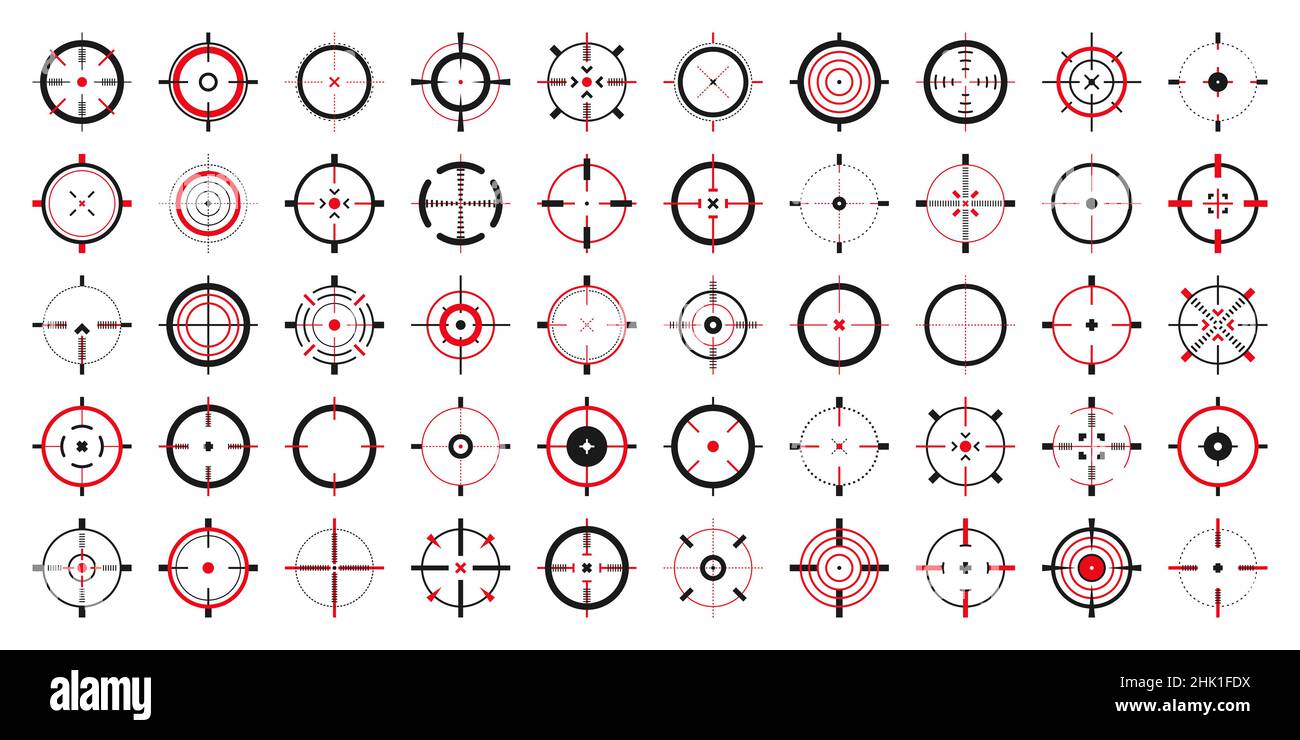 Crosshair, gun sight vector icons. Bullseye, black target or aim symbol ...