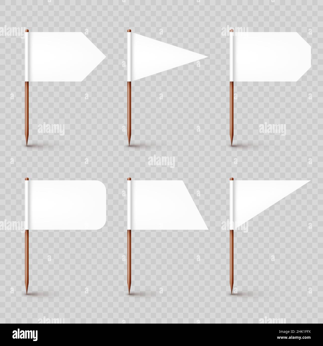 Realistic various toothpick flags. Wooden toothpicks with white paper ...