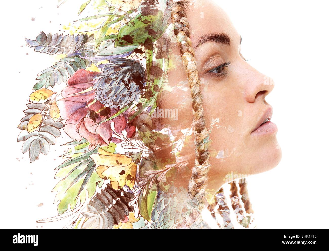 Paintography. A profile portrait of a female model combined with a ...