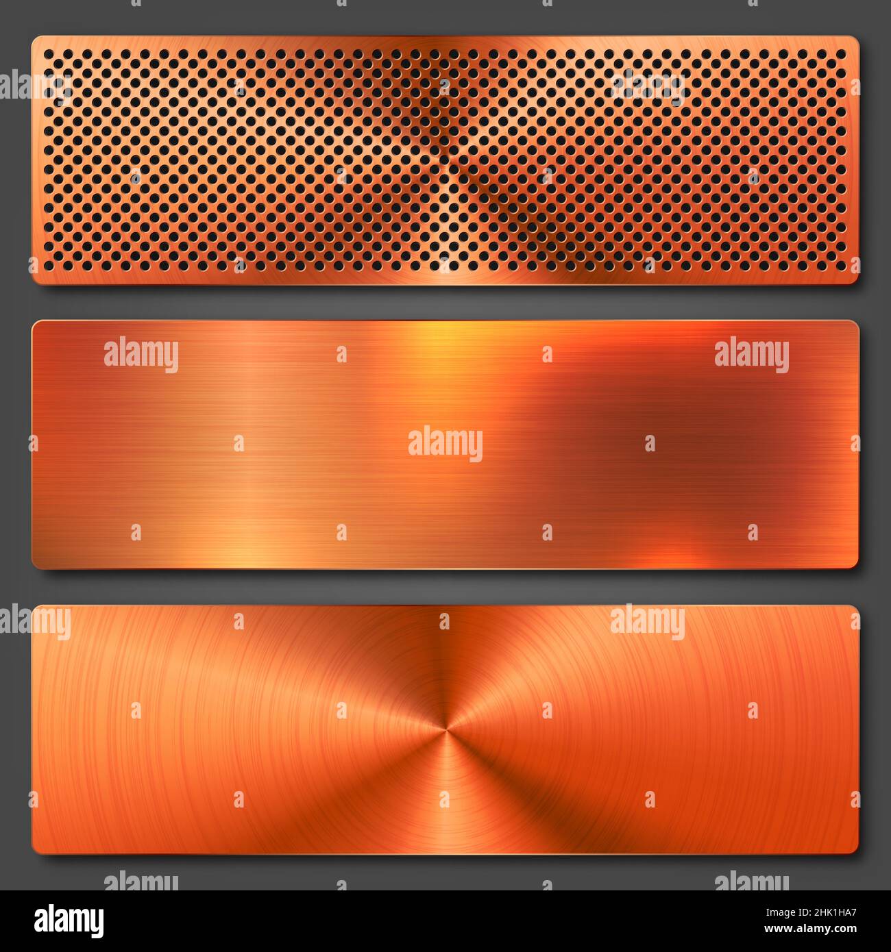 Realistic copper banners collection. Brushed stainless steel plate ...