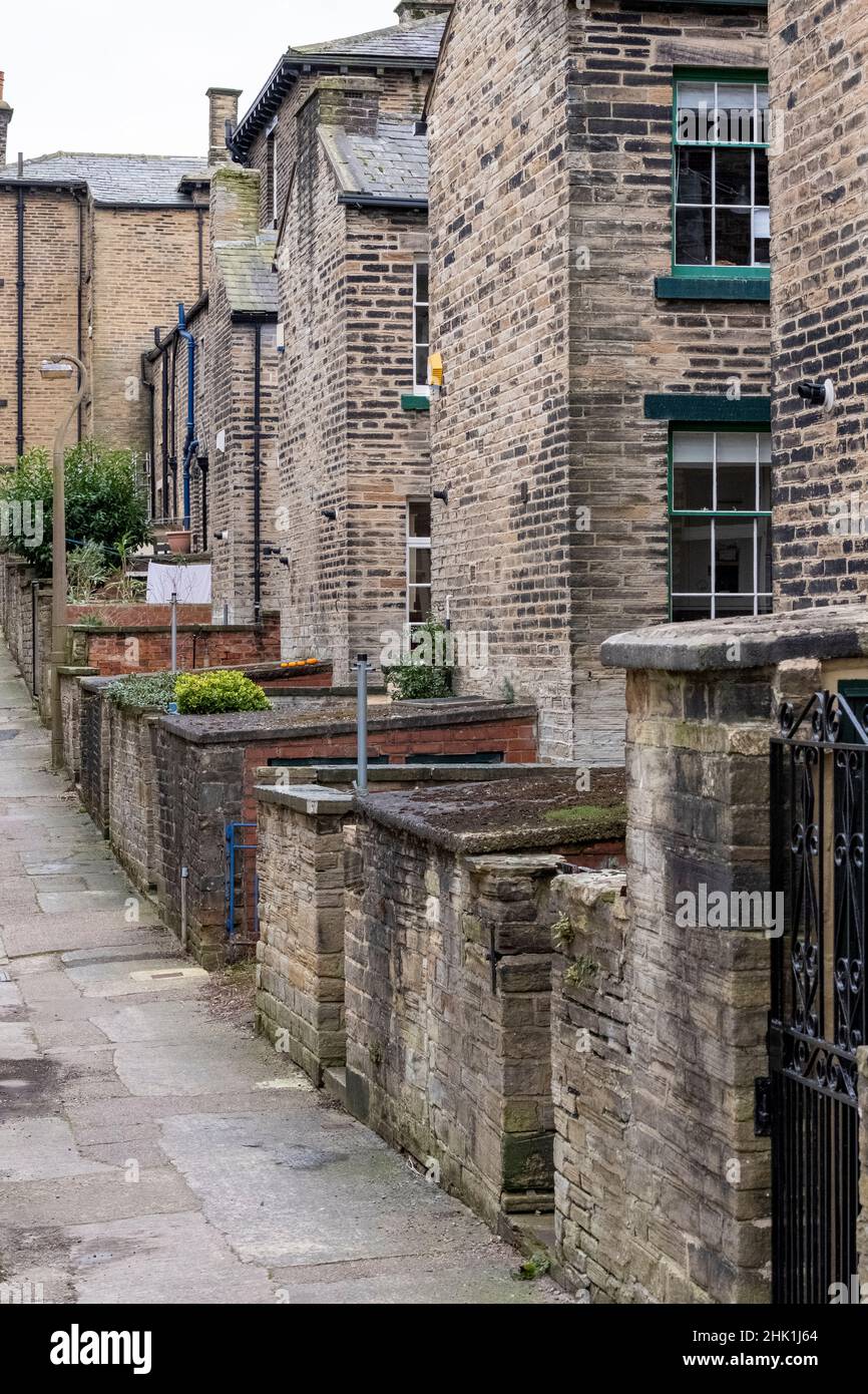 The back alleyways at Saltaire Village, a Unesco world heritage site ...