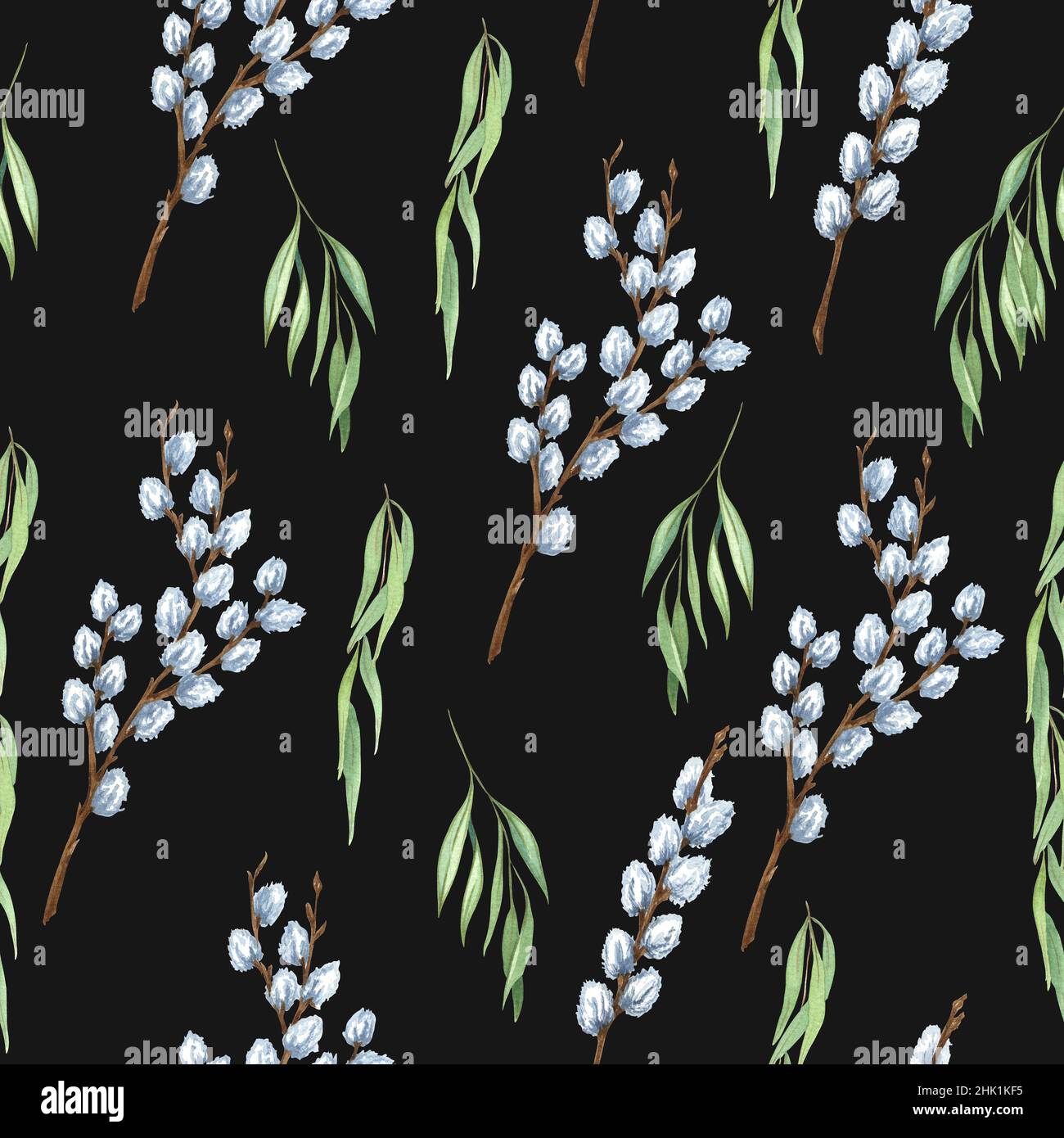 Easter willow seamless pattern. Watercolor spring background for design ...