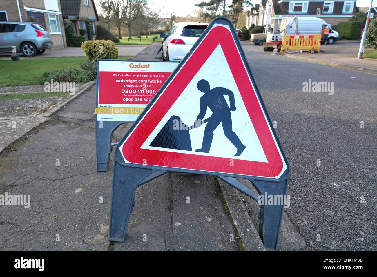 Road work signs in England UK Stock Photo - Alamy