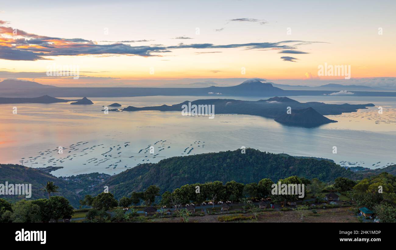 Long exposure of the Taal Volcano at sunset in Philippines Stock Photo ...