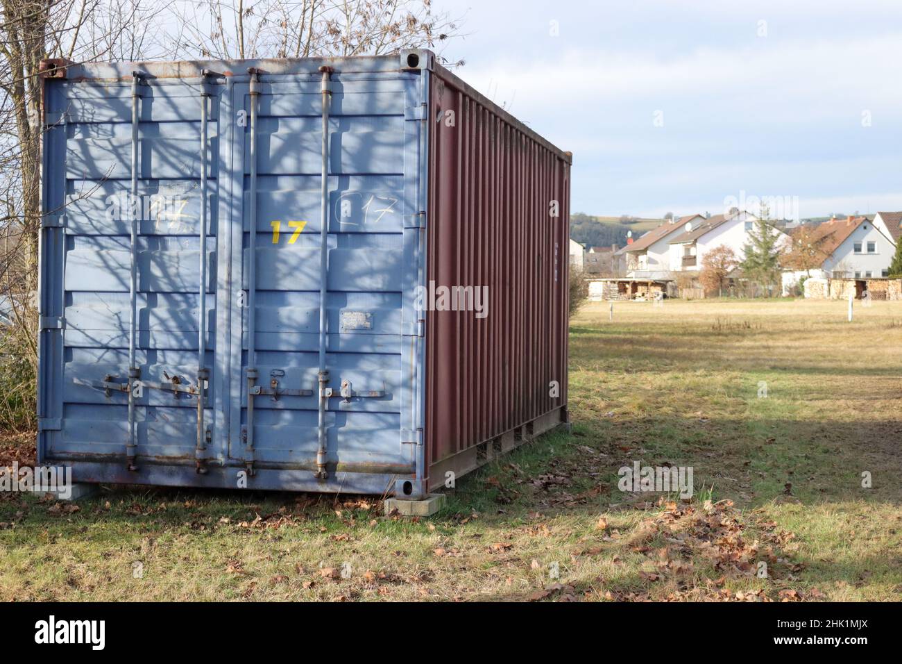 Old shipping container in a field in Elsenfeld, Bavaria, Germany Stock ...
