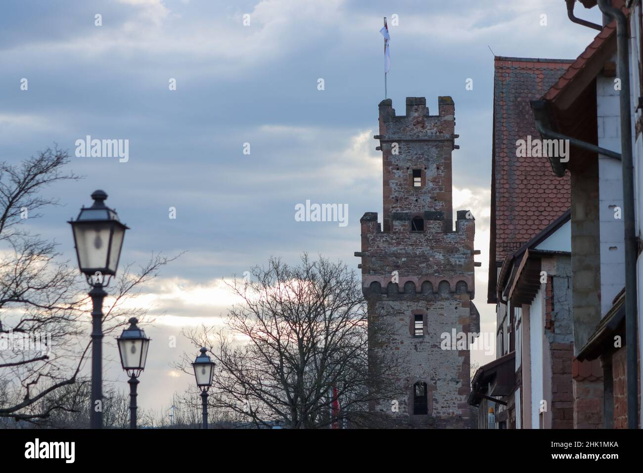 View of old historic buildings in Obernburg, Bavaria, Germany Stock ...
