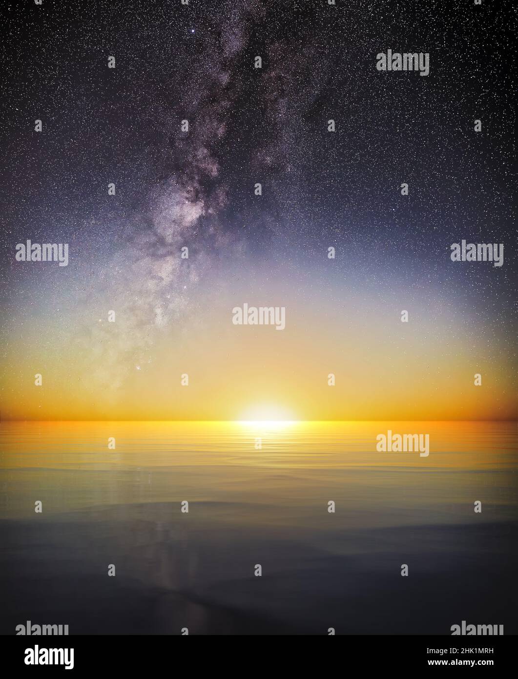 Full Moon sets into the horizon next to Milky Way Stock Photo - Alamy