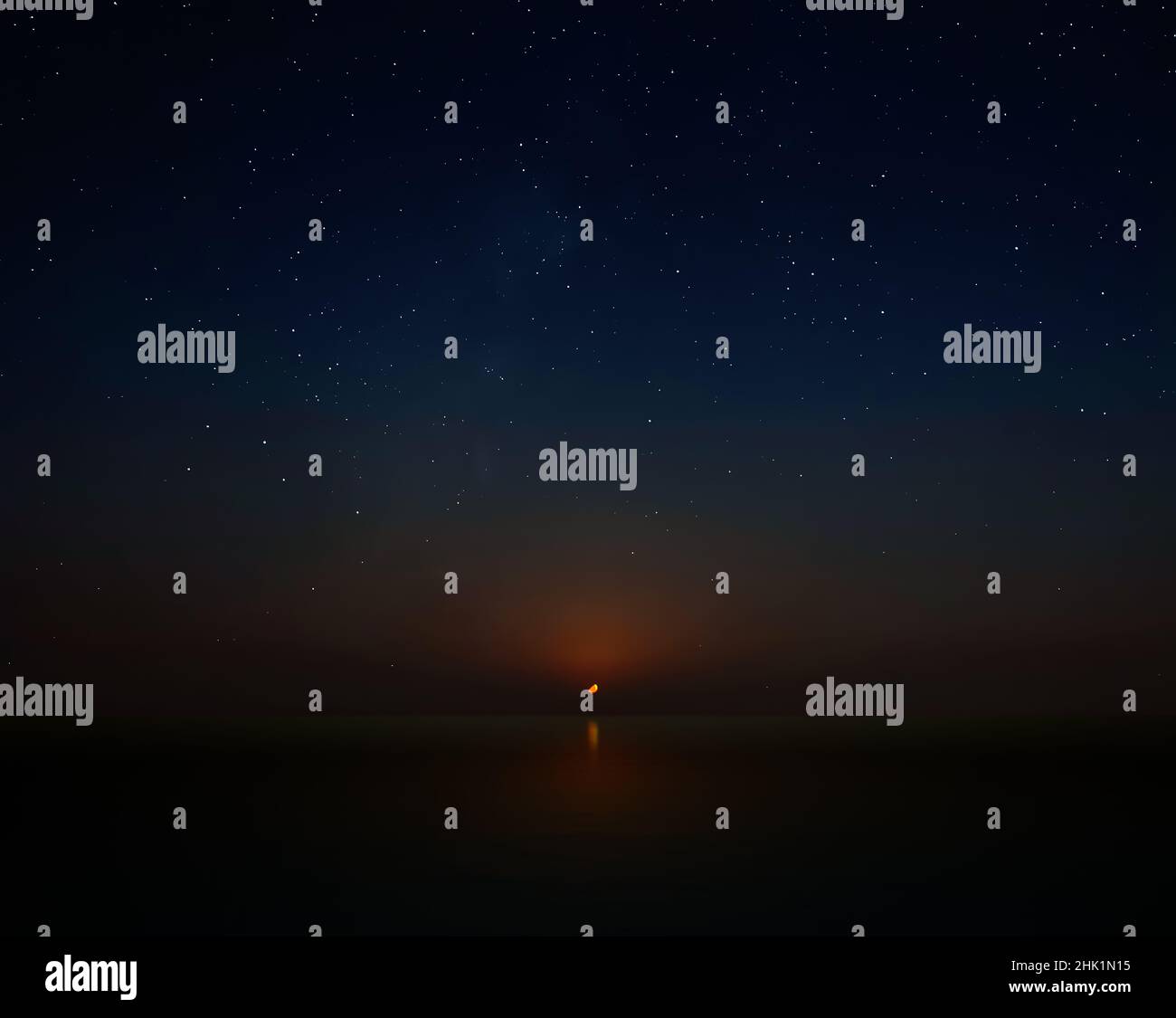 Crescent Moon setting over calm waters Stock Photo - Alamy