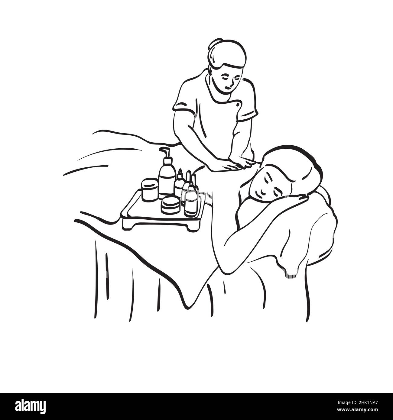 Thai Massage Spa Therapy Illustration Vector Hand Drawn Isolated On
