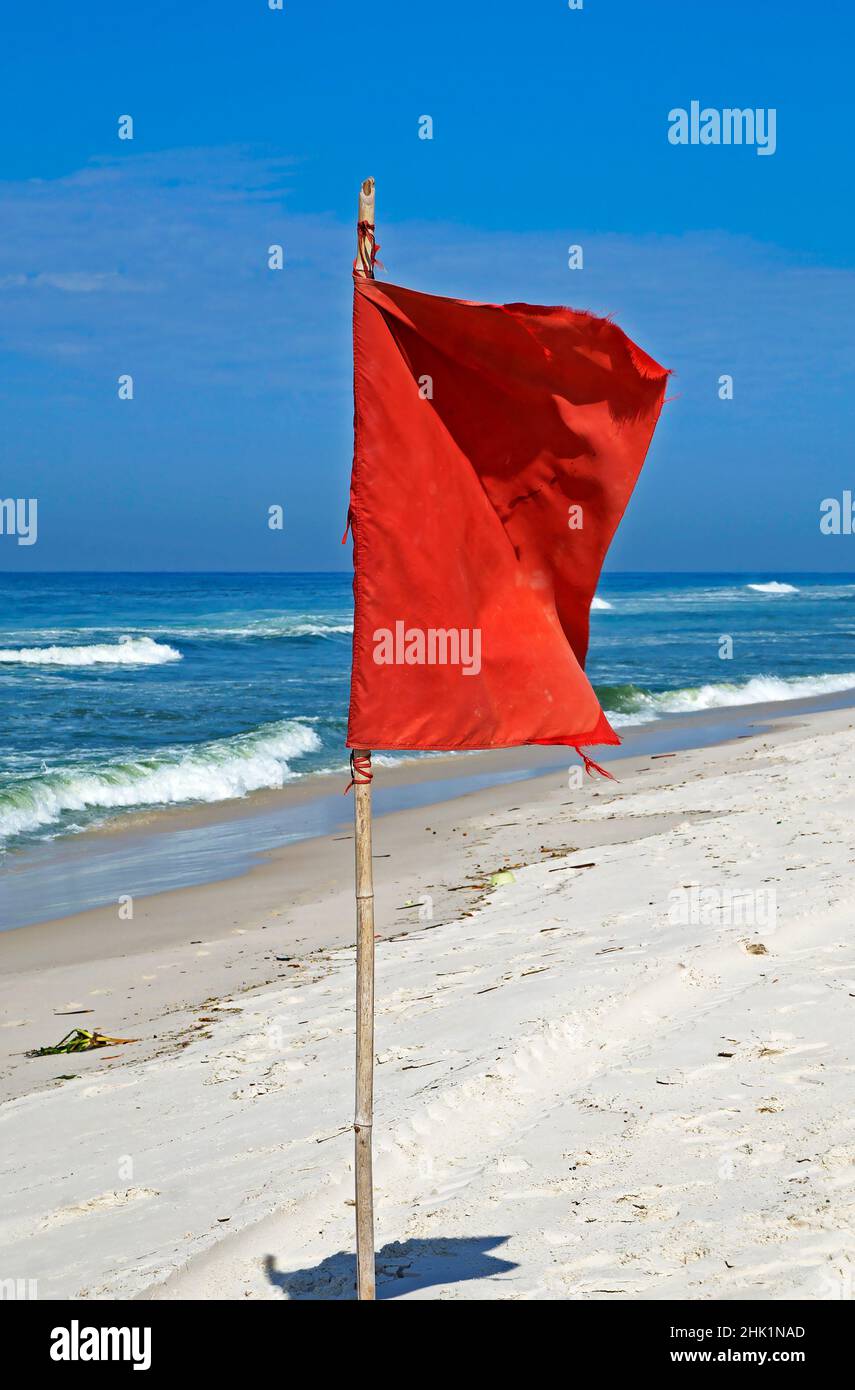 Red warning flag on the beach, Barra da Tijuca, Rio de Janeiro Stock ...