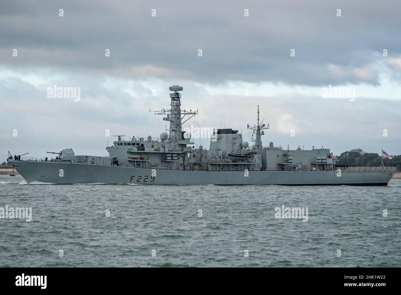 The Royal Navy warship HMS Lancaster (F229) sailed from Portsmouth, UK ...