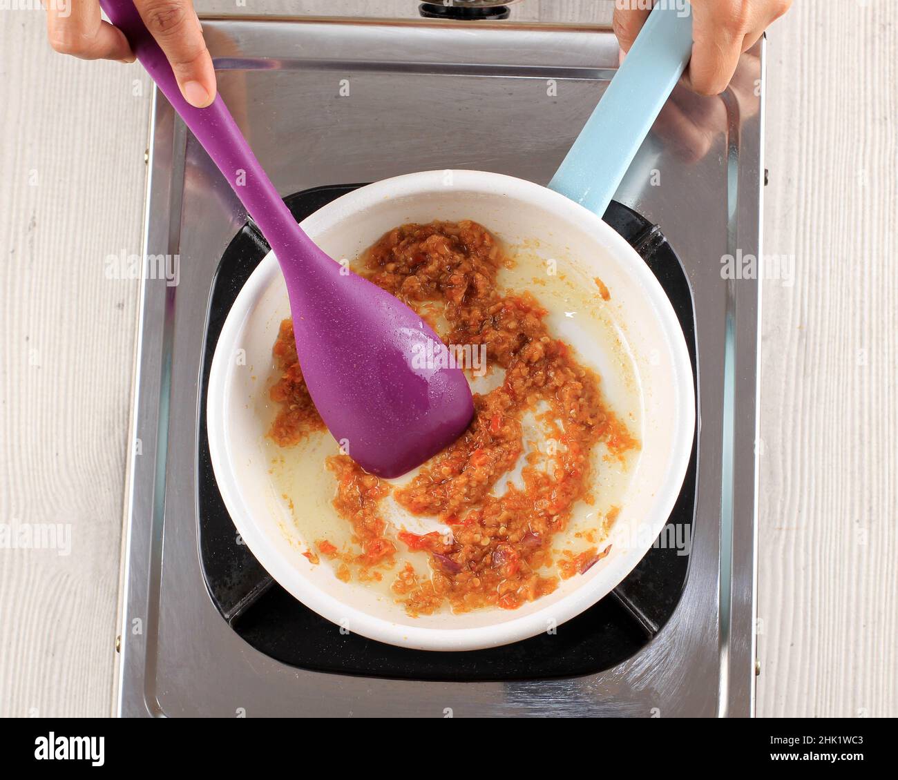 Top View Cooking Process, Saute Red Chilli Paste, Preparation Making ...