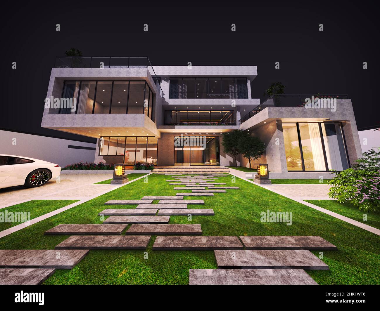 Modern villa night hi-res stock photography and images - Alamy