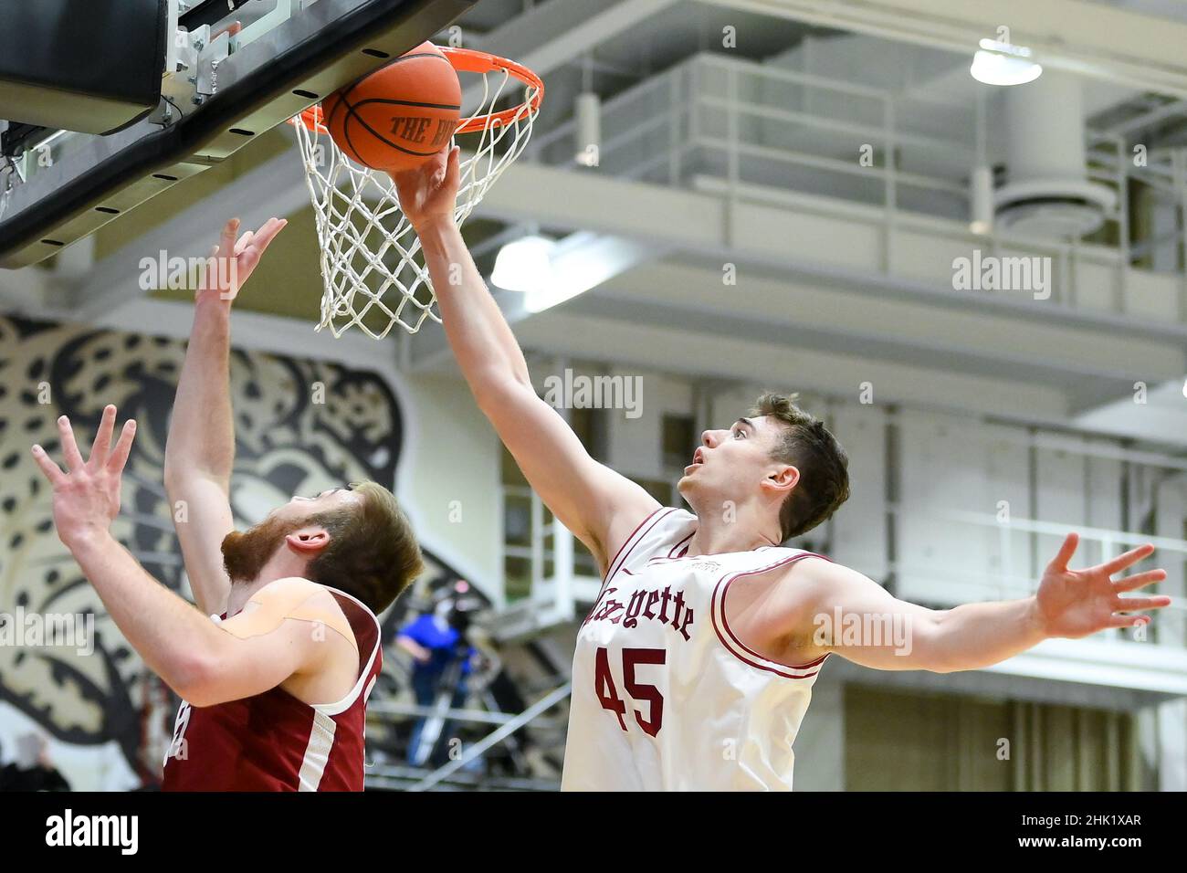 January 31, 2022: Lafayette Leopards forward Neal Quinn (45) blocks the ...