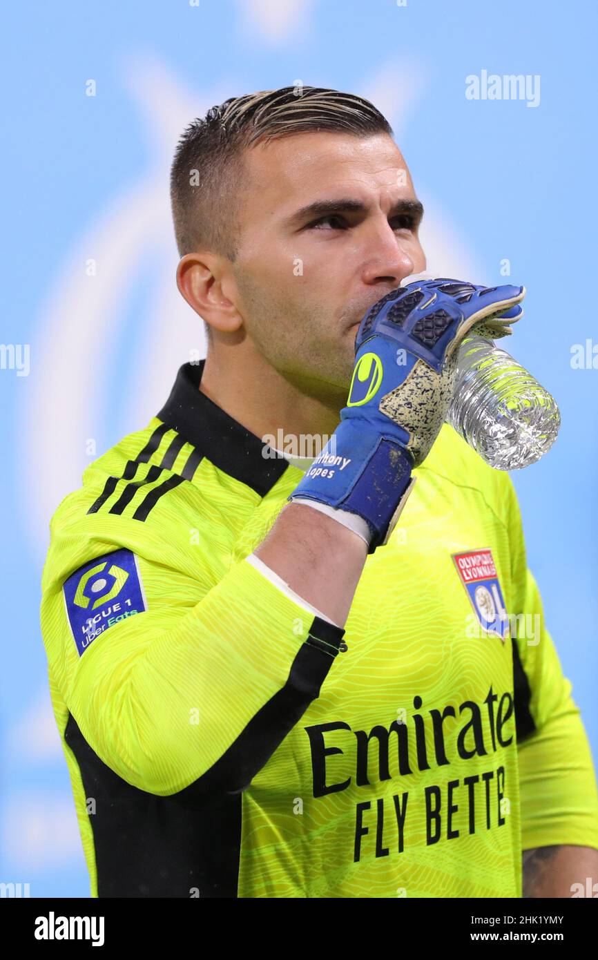 Lyon, France, 1st February 2022. Anthony Lopes of Lyon drinks water ...