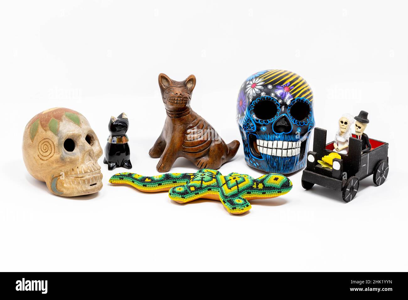 Traditional mexican folklore statues for Day of the Dead celebration ...