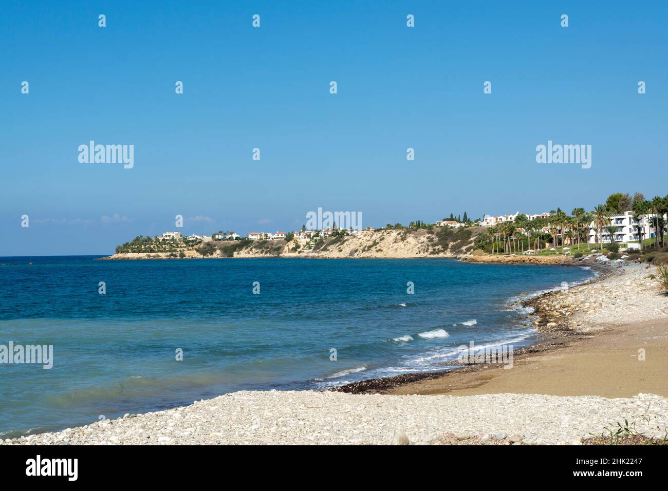Aerial view on Coral bay in Peyia, Mediterranean sea near Paphos ...