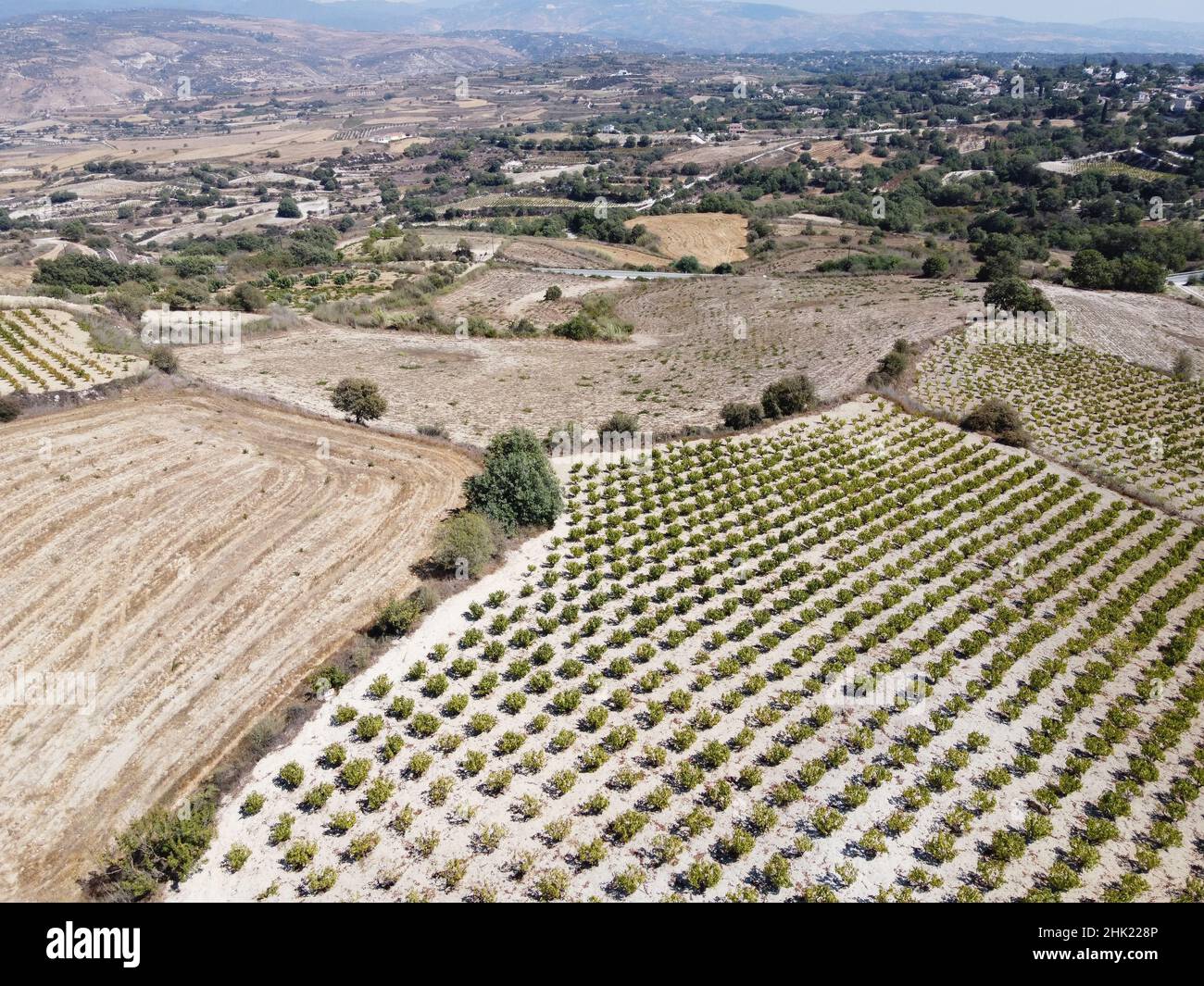 Aerial view on Troodos mountains, fertile valley with vineyards and ...