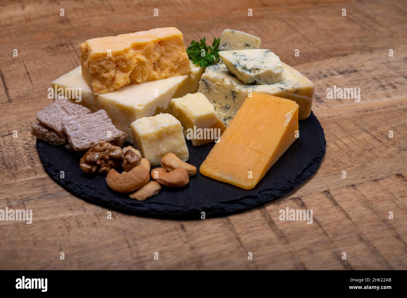 British cheeses collection, blue Stilton, Scottish coloured and English ...