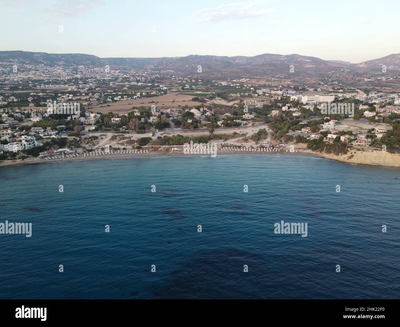 Aerial view on Coral bay in Peyia, Mediterranean sea near Paphos ...
