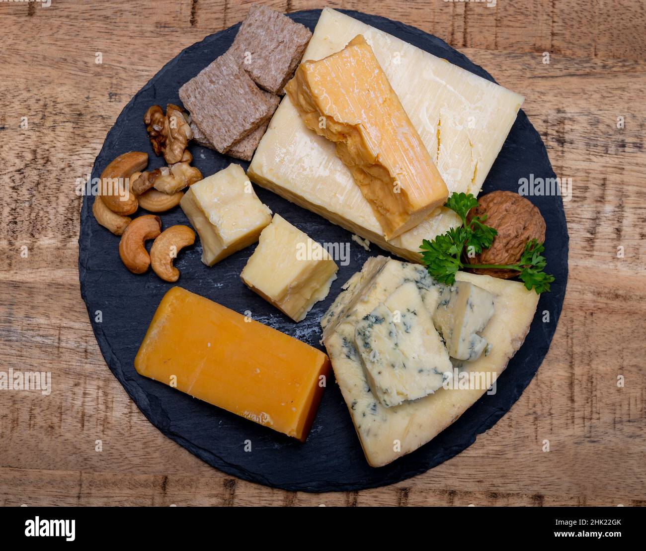 British cheeses collection, blue Stilton, Scottish coloured and English ...
