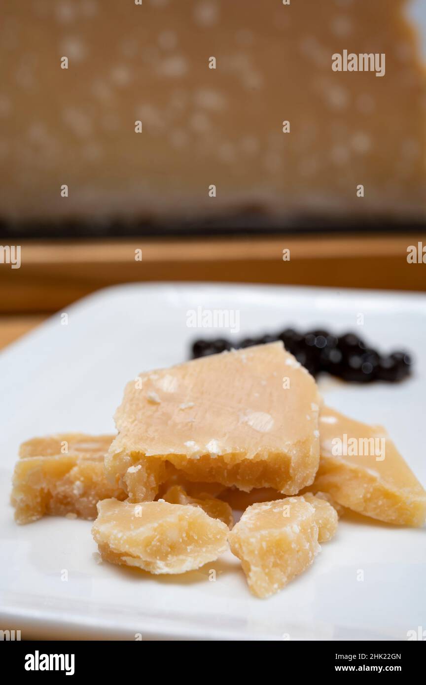 Tasting of 72 months very old Italian parmigiano-reggiano parmesan ...