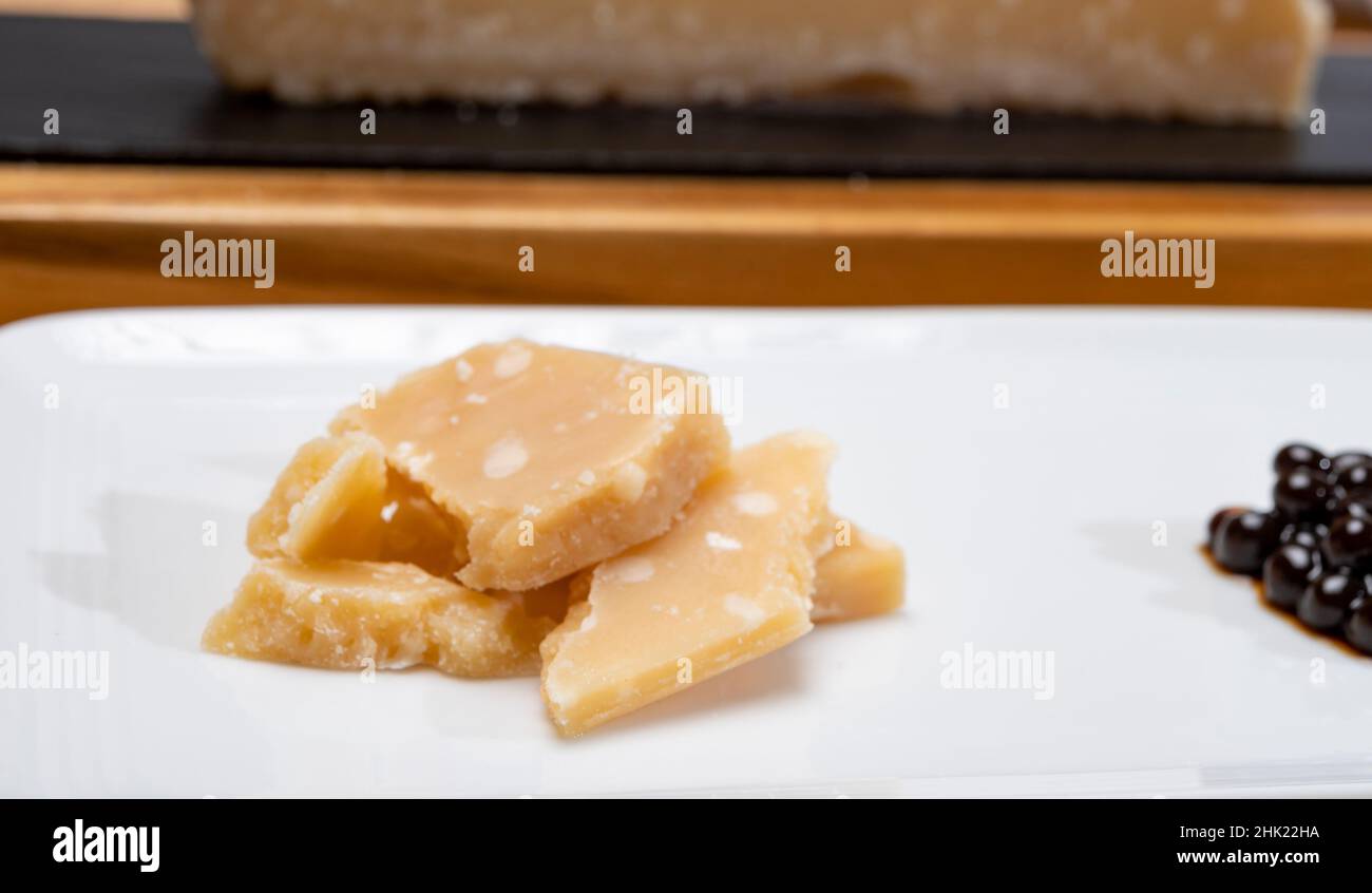 Tasting of 72 months very old Italian parmigiano-reggiano parmesan ...