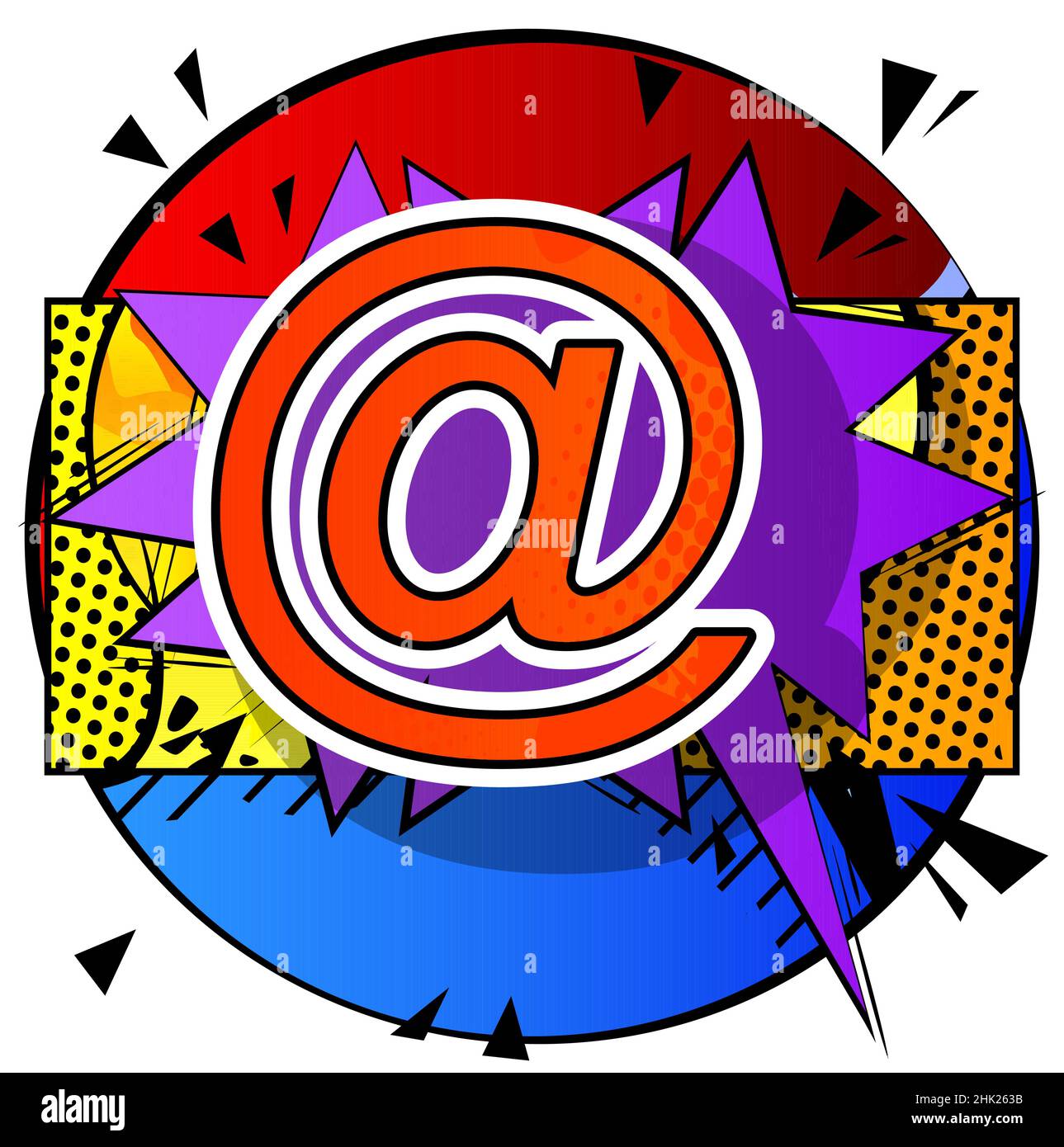 At sign, E-Mail, mail internet symbol. Comic book word text on abstract ...