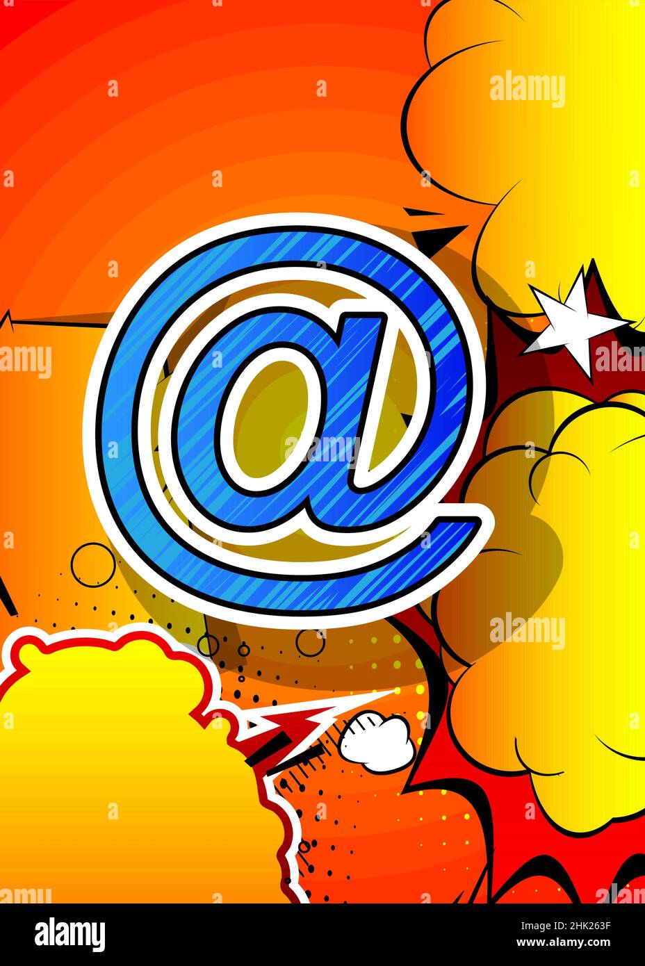 At sign, E-Mail, mail internet symbol. Comic book word text on abstract ...