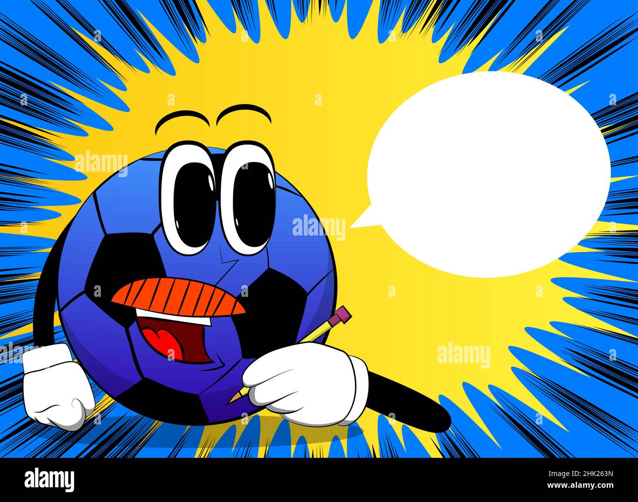 Soccer ball writing with pencil. Traditional football ball as a cartoon ...