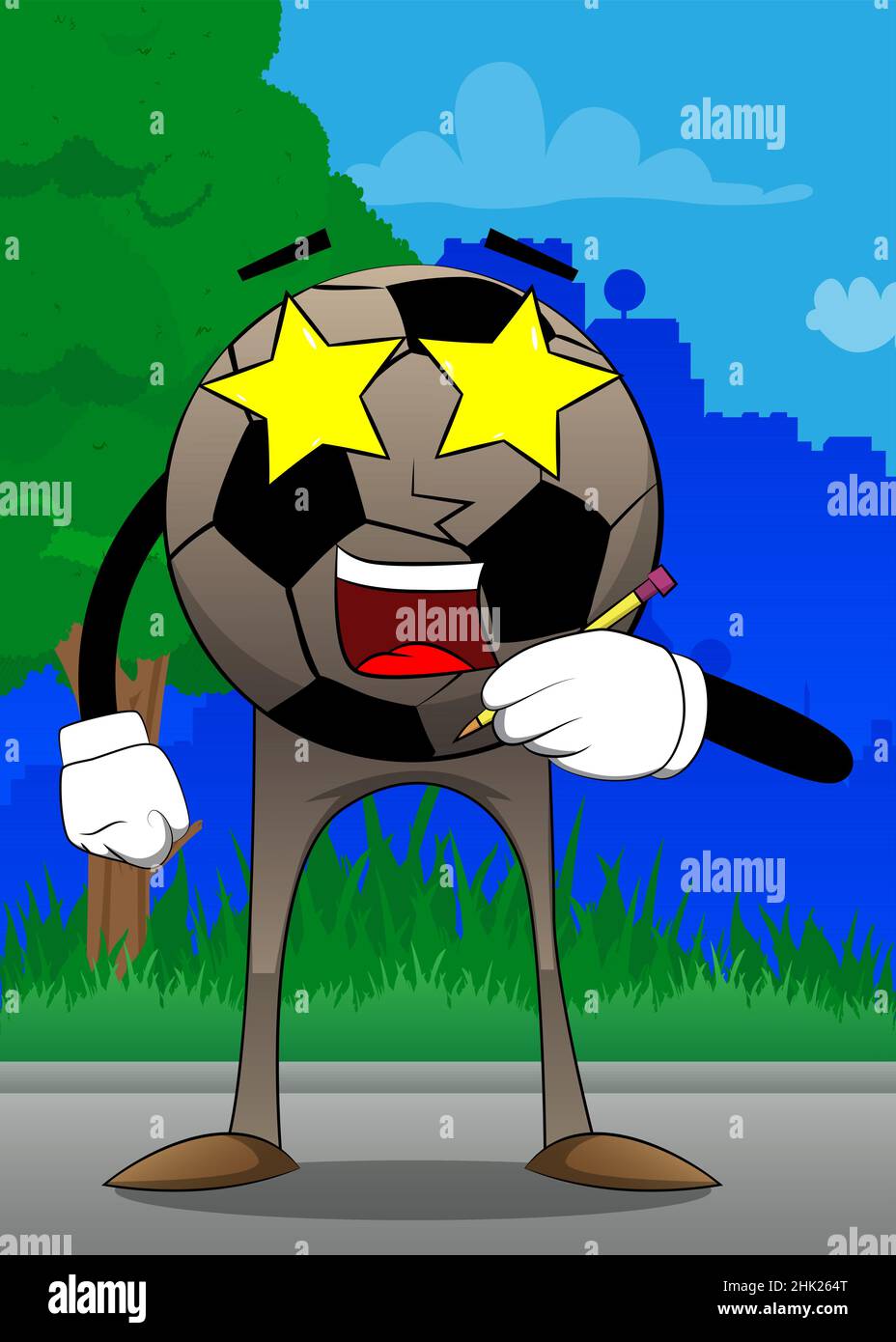 Soccer ball writing with pencil. Traditional football ball as a cartoon ...